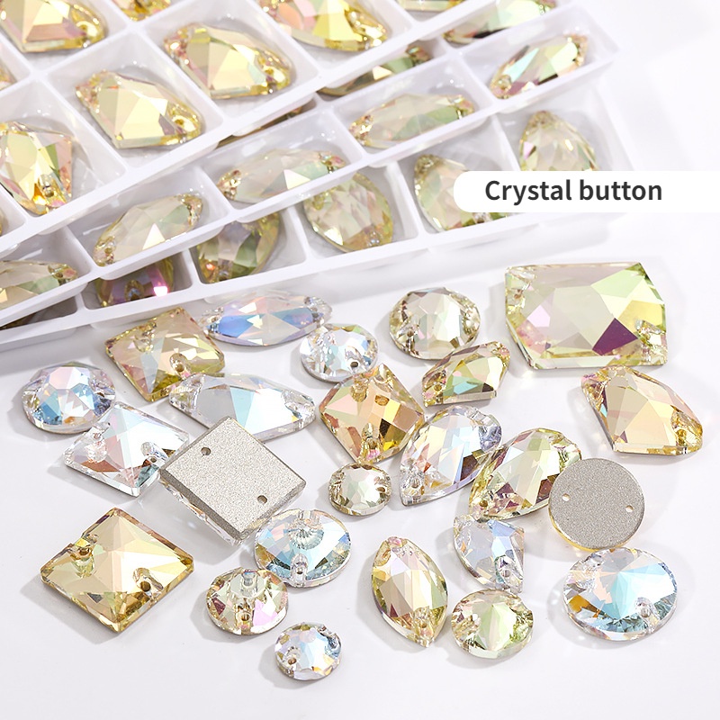 Crystal Button Drop Flat Button Hand Sewn Stone High End Glass Double ...