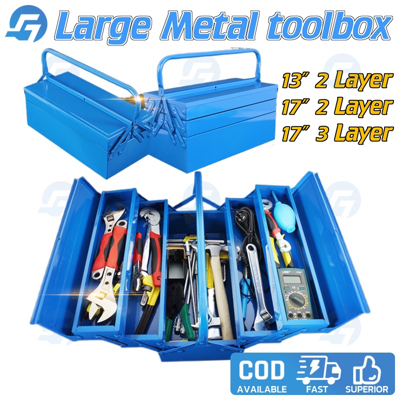 Large Metal Maximum storage tin toolbox Metal tool box foldable 3 ...