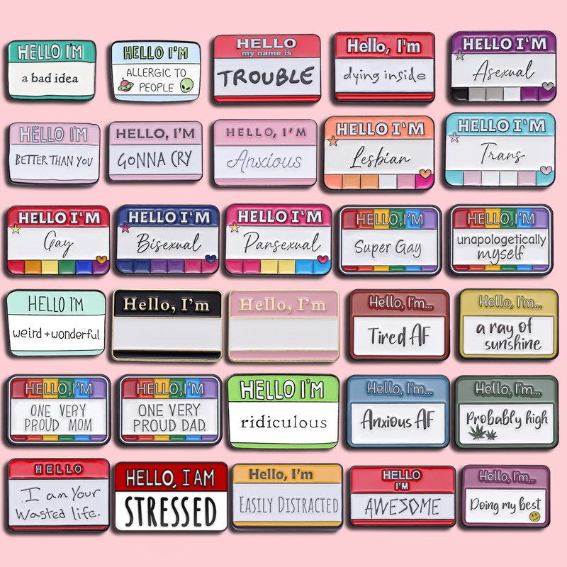 50 Styles Hello, I'm Brooch Enamel Pin Business Card Badge Metal ...