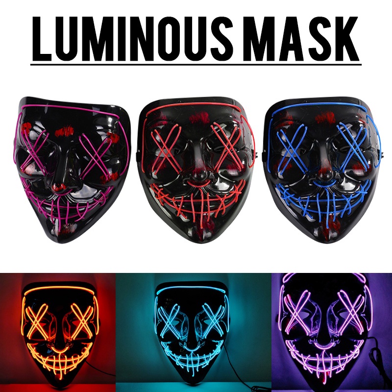 Cosplay the Up Wire Purge Mask Costume Halloween Light Scary Led ...