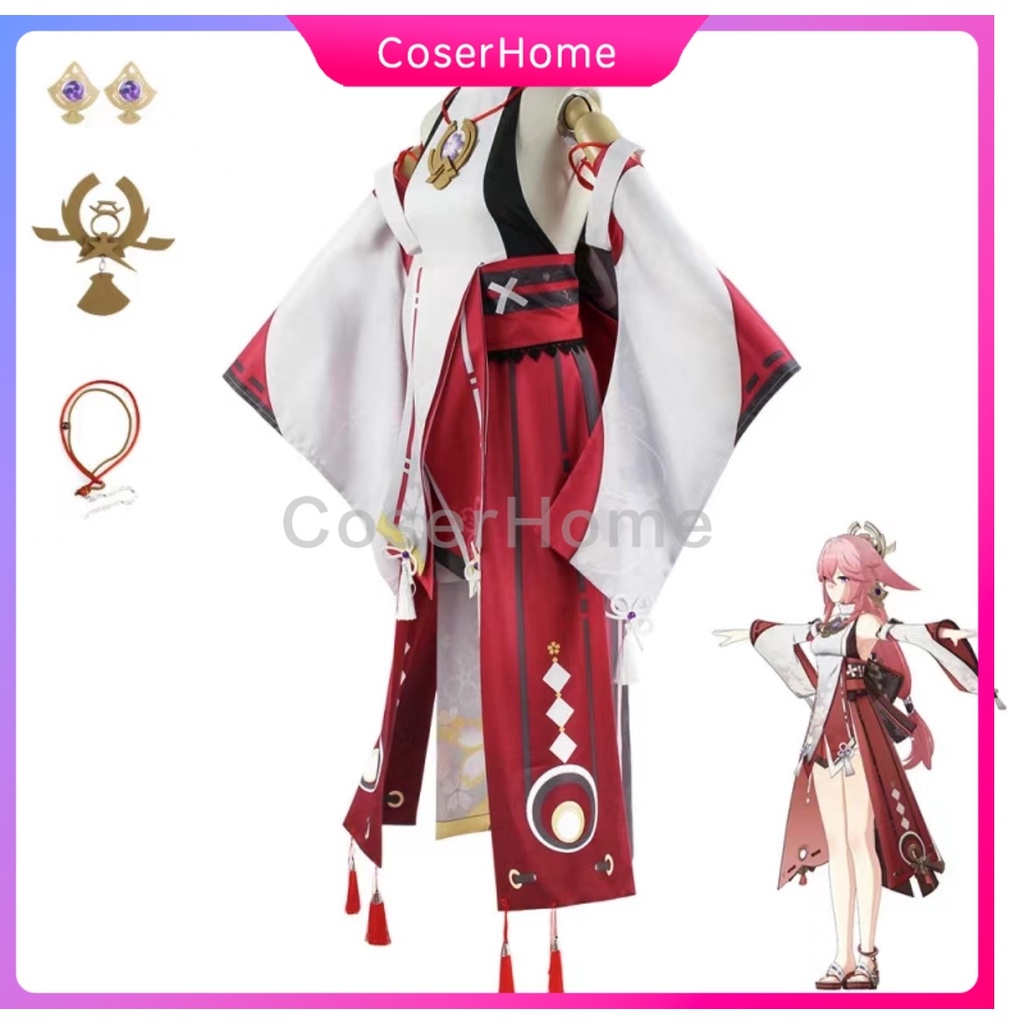 Genshin Impact Guuji Yae Miko Cosplay Costume Full set for Women Wig ...