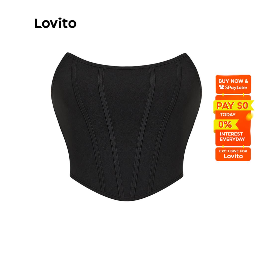 Lovito Casual Plain Sleeveless Spaghetti Strap Delicate Texture Crop ...