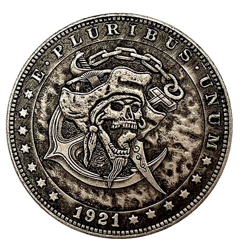 1921 American Pirate Skull Coin Brass Antique Old Copper Silver ...