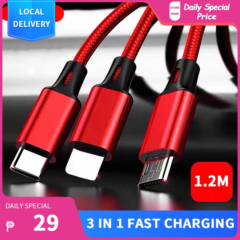 3 In 1 Charger Cable Fast Charge Cord Nylon USB Charging Wire Suit for ...