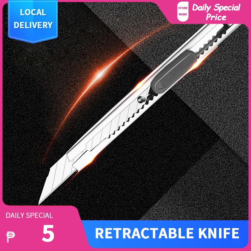 Utility Retractable Knife Stainless Steel Sharp Blade Cutter Multiple ...