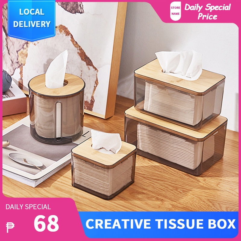 Modern Style Tissue Box Holder Creative Transparent with Wooden Cover ...