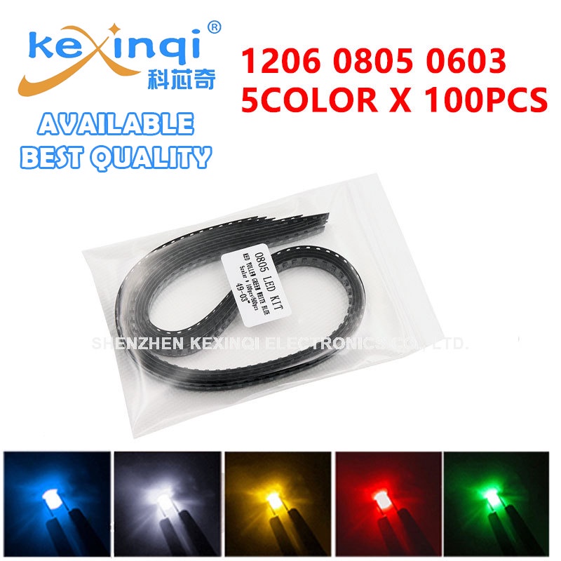 5 x 100pcs/Color=500pcs New 1206 0805 0603 LED Diode Assortment SMD LED ...