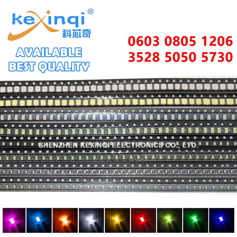 100pcs/lot 0603 0805 1206 3528 5050 5730 SMD LED Red Yellow Green White ...