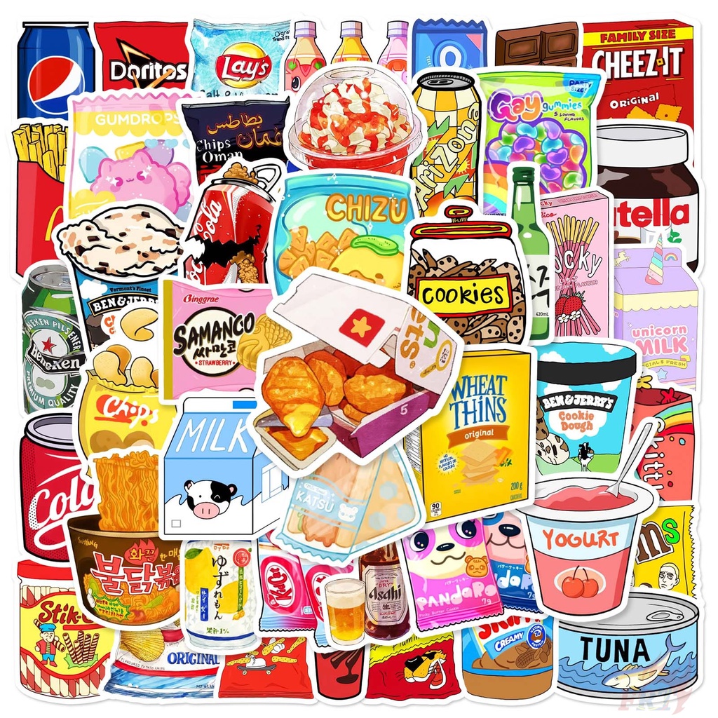 Yummy Delicious Food Series 07 Snacks Drinks Candy Stickers 50Pcs/Set ...