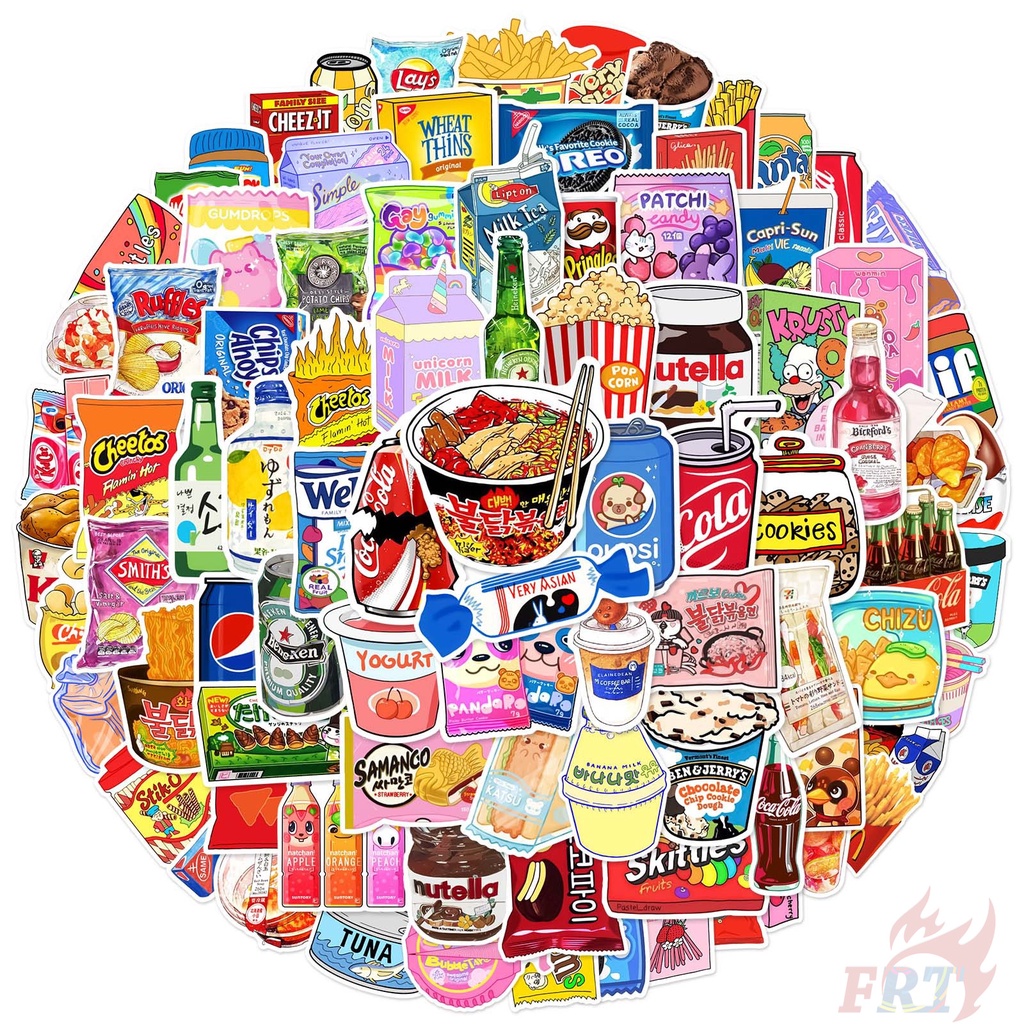 100Pcs/Set Yummy Delicious Food Series B Snacks Drinks Candy Stickers ...