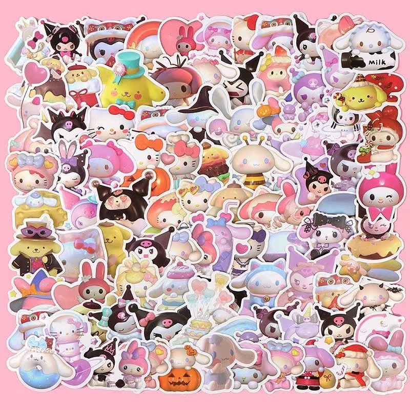100pcs 3D Sanrio Stickers Cute Cartoon Waterproof Sticker Stationery ...