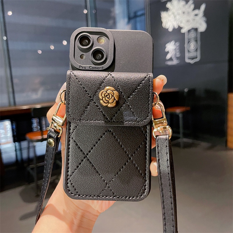 Minimalist camellia checkered crossbody card bag phone case for ...