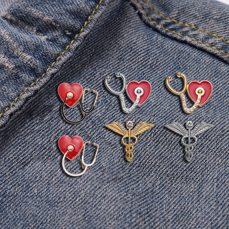 Cartoon Love Stethoscope Angel Wings Brooch Enamel Pin Medical ...