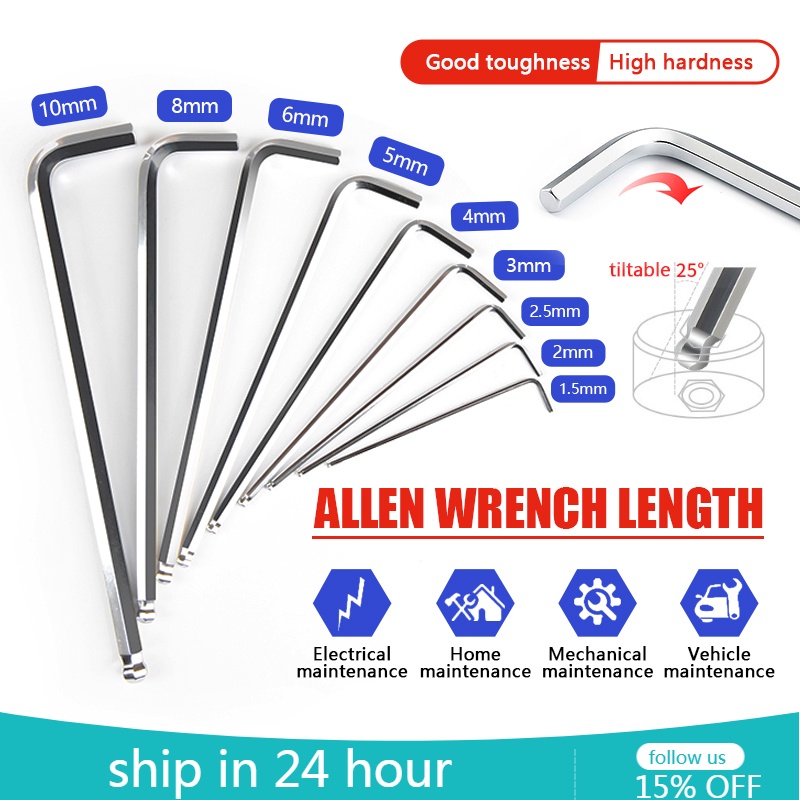 9PCS/set Hex Key Wrench Set Hex Key Allen Wrench Set Flower Type Ball ...