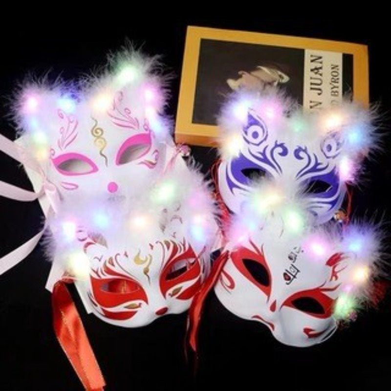 Glowing Feathers Fox Mask Half Face Cat anime Animation Ancient Fox ...
