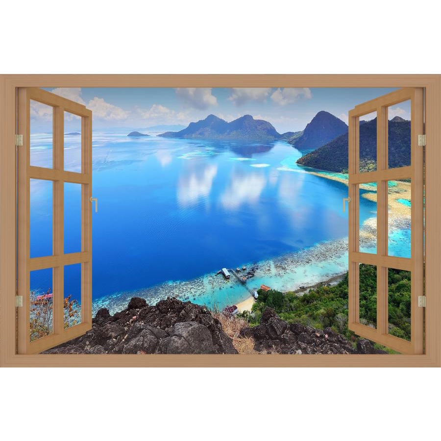 Sea 3D Window View Sticker Wall Art Vinyl Decal Summer Beach Landscape ...