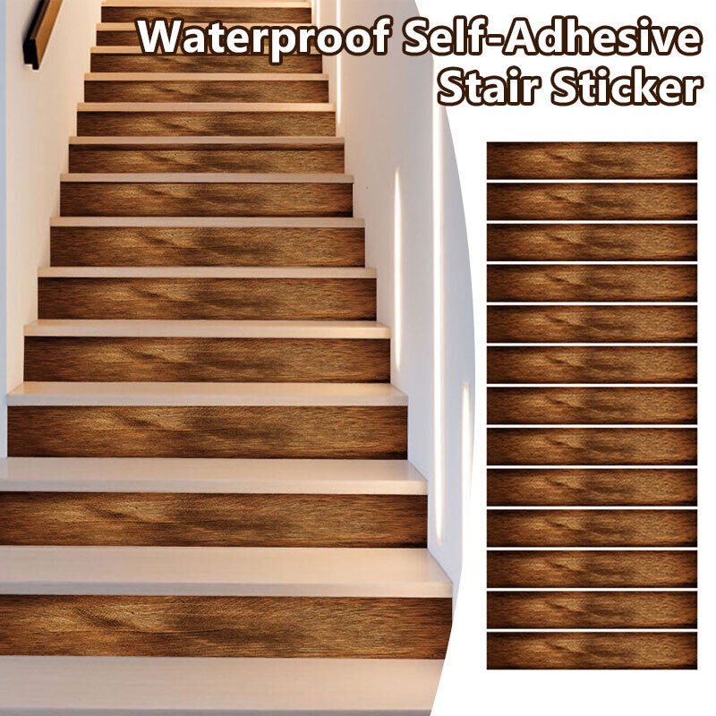 13pcs/set Retro Wodden Stair Floor Stickers Self-adhesive PVC Stairway ...