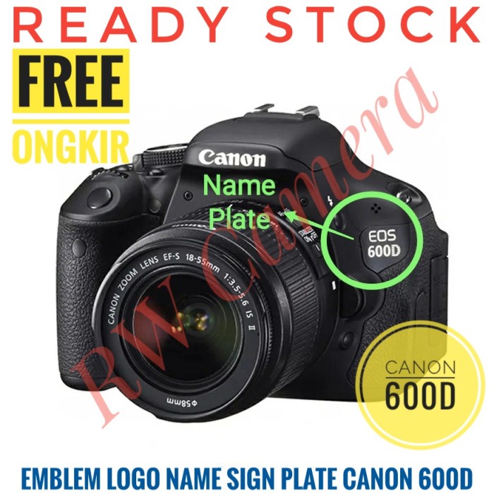 Logo Emblem Canon 600D Name Plate 600D Symbol Type Brand EOS Writing ...
