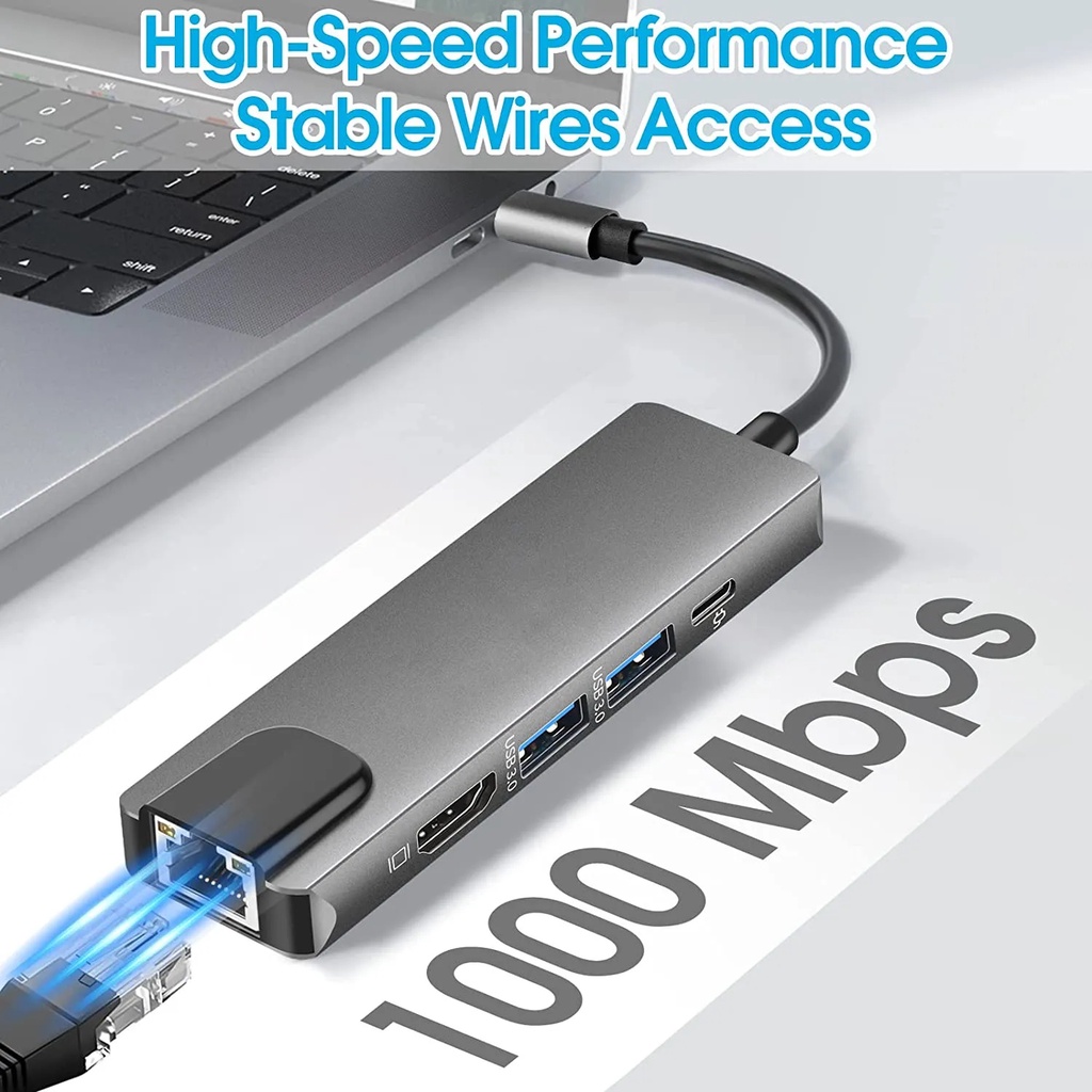 Multiple USB Hub 3.0 Port Type C Adaptor RJ45 1000Mbps for Macbook ...