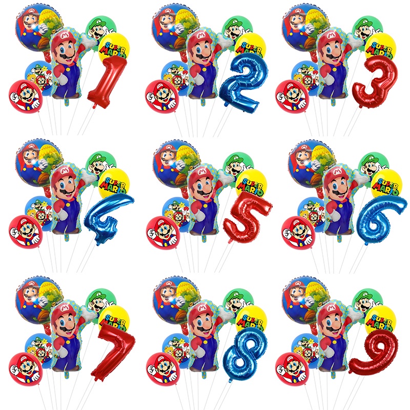 7pcs Super Mario Theme Latex Balloon 32in Number Foil Balloons Set ...