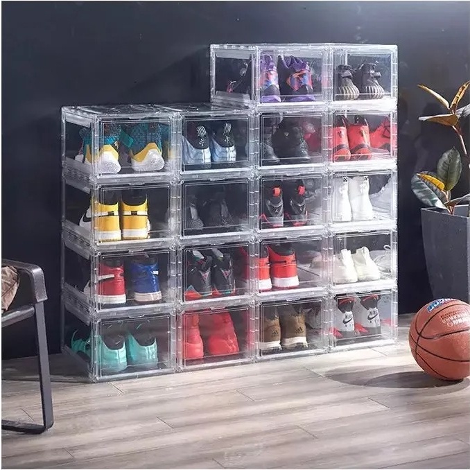Clear Acrylic Shoe Rack Stackable Shoe Box Plastic Storage Box | Shopee ...