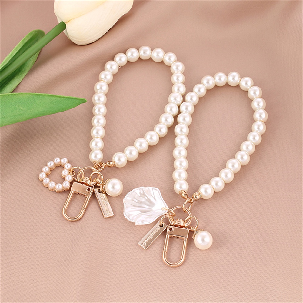 Exquisite Imitation Pearl Beaded Keychain Sweet Love Heart Metal Tag ...