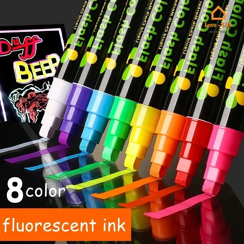 8 Colors Erasable Liquid Chalk/ Highlighter Fluorescent Painting Marker ...
