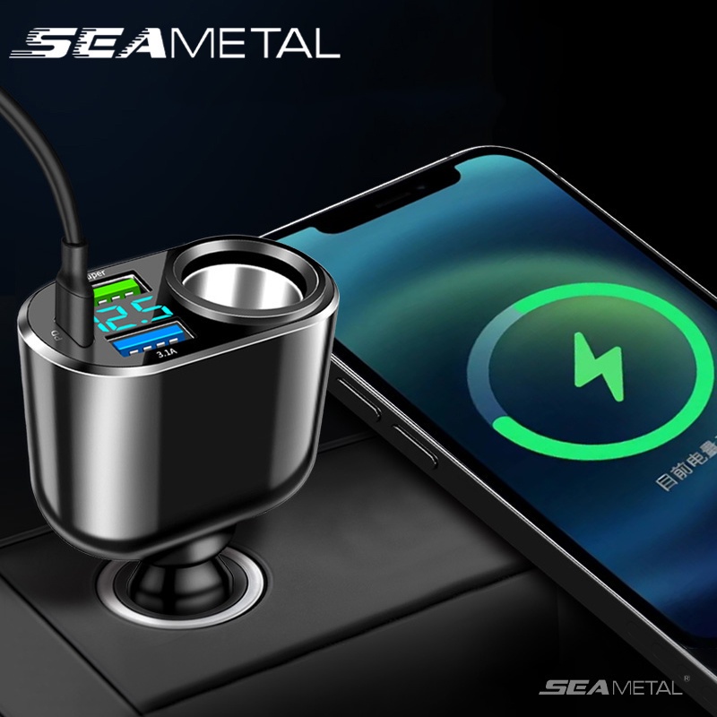 Seametal Usb Pd Car Cigarette Lighter Socket Splitter Charger 12v 66w Qc 3 0 Fast Auto Type C