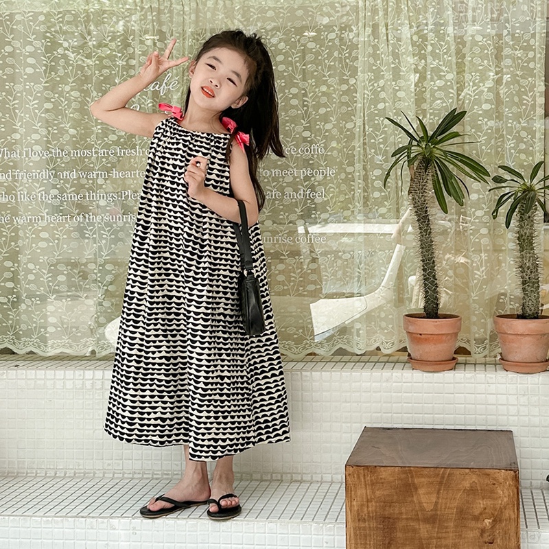 Girls Summer Beach Dress Girls Cute Printing Fluffy Dress Exquisite Workmanship Skin Friendly