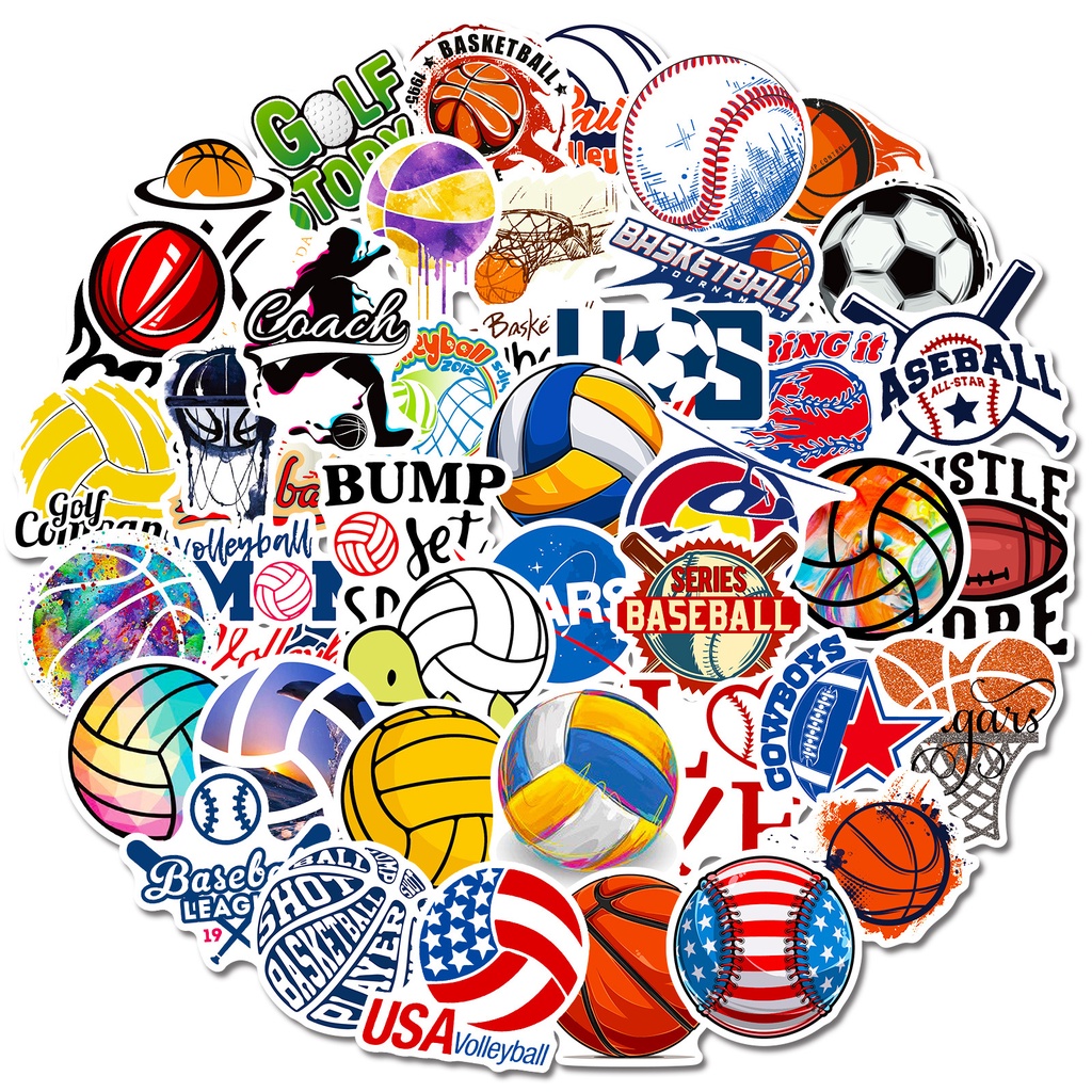 50Pcs/Set Balls Sticker Rugby Volleyball Softball Football NBA ...