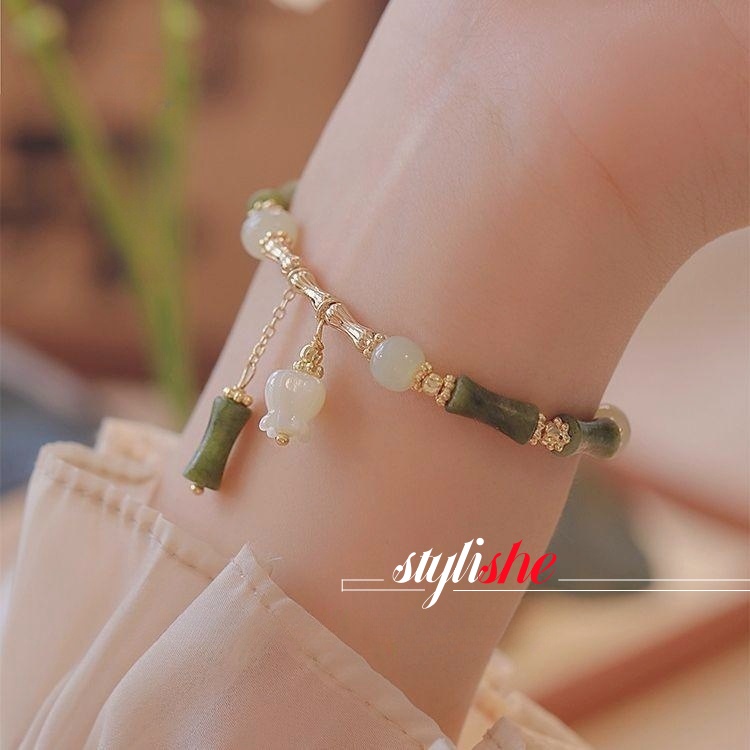 Chinese jade Bamboo bracelets for women golden chain hand jewelry ...