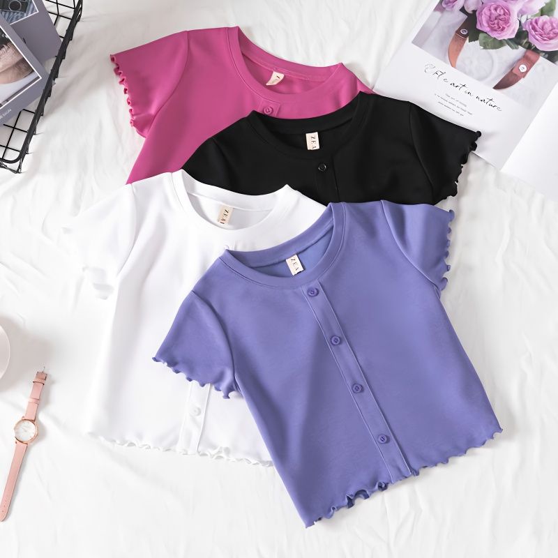 2-9Years Girl T-shirt Plain Short Sleeve Kids Shirt Casual Simple Tops ...