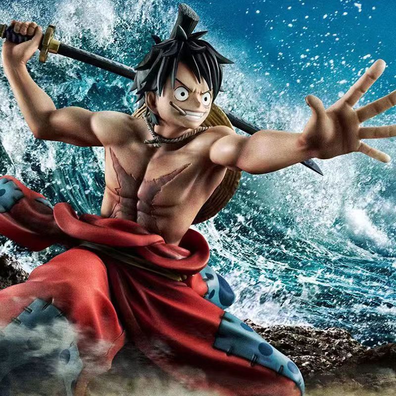 One Piece Wano Country Sword-wielding Luffy Kimono Straw Hat GK Action ...