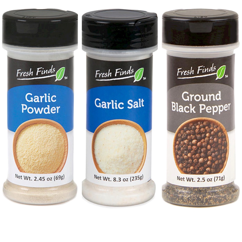 Fresh Finds Garlic Powder / Garlic Salt / Ground Black Pepper Seasoning ...