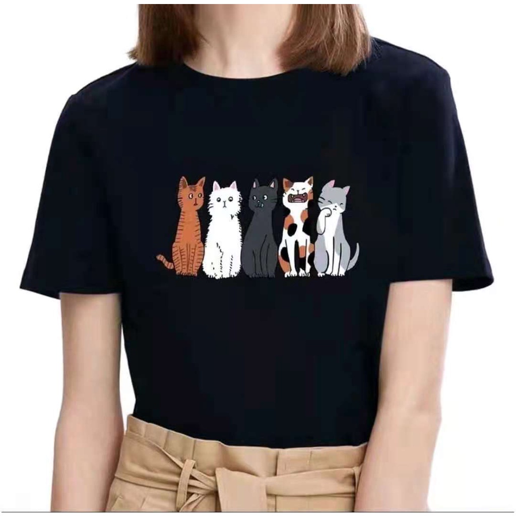 CAT Graphic Tshirt Minimalist Design for Women Black Tshirt White ...