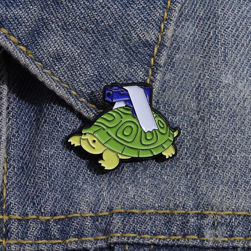 Cute Little Turtle With Gun Brooch Enamel Pins Funny Cartoon Animal ...
