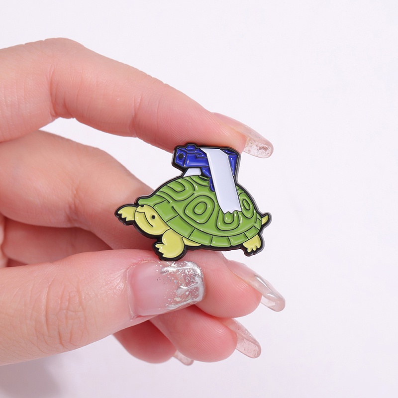 Cute Little Turtle With Gun Brooch Enamel Pins Funny Cartoon Animal ...