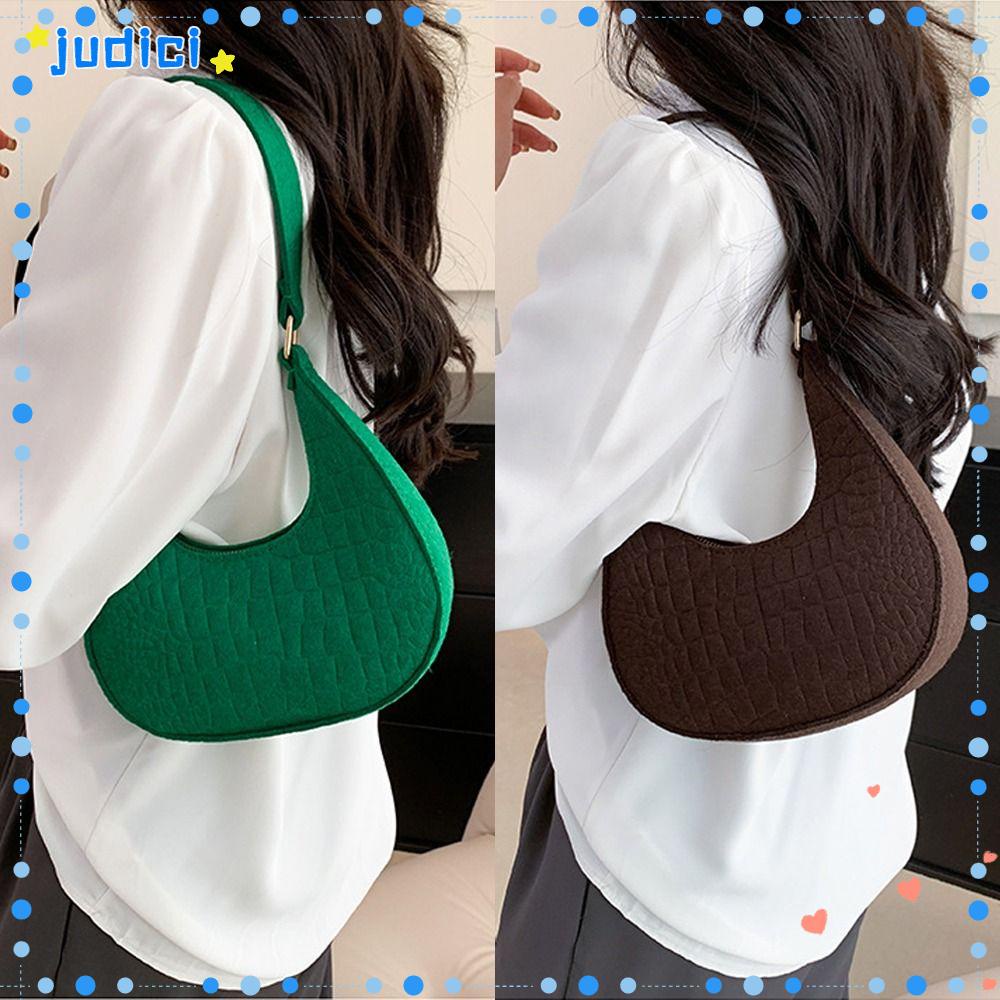 JUDICI Underarm Bags, Felt Crocodile Grain Shoulder Bag, Simple Moon ...