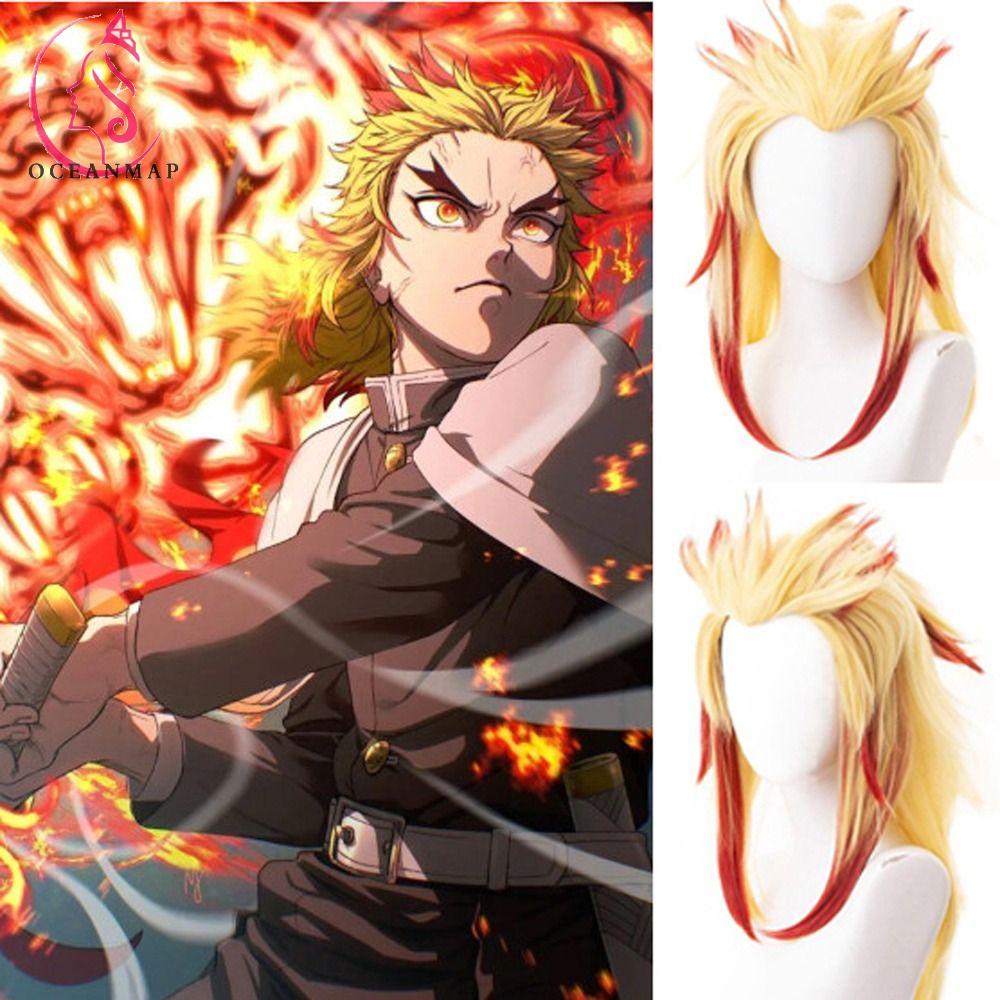 OCEANMAP Rengoku Kyoujurou Cosplay Wig, Synthetic Yellow Demon Slayer ...