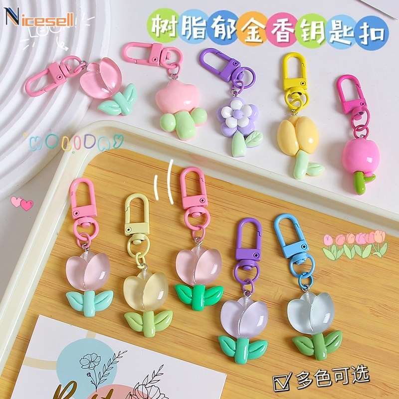 Korea Mini Flower Key Chain Macaron Cute Tulip Key Ring Car Key Bag ...