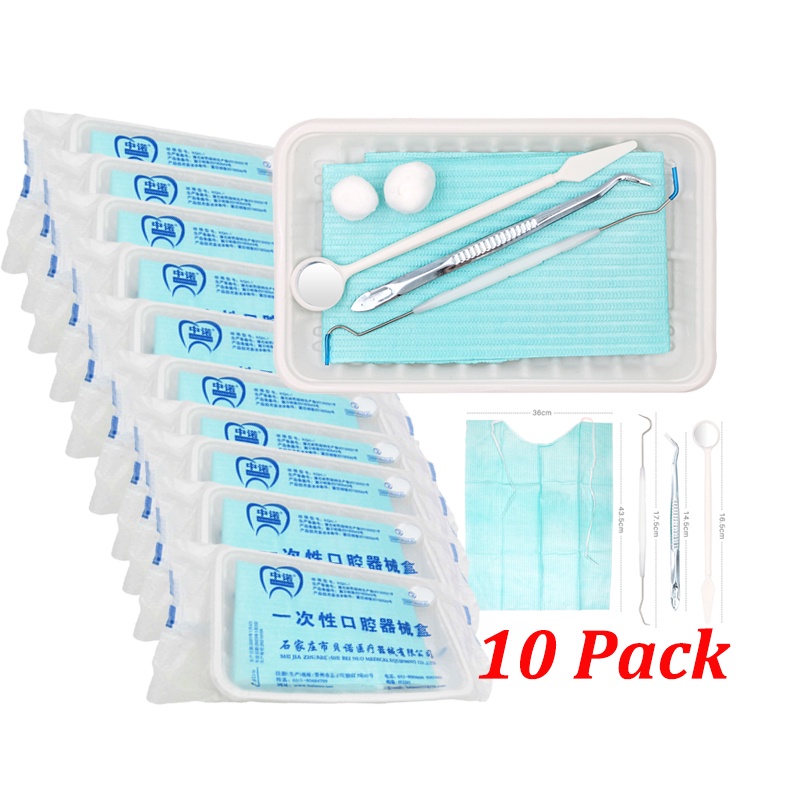 10 Set Disposable Oral Package Bib Mouth Mirror Tweezer Probe Set ...