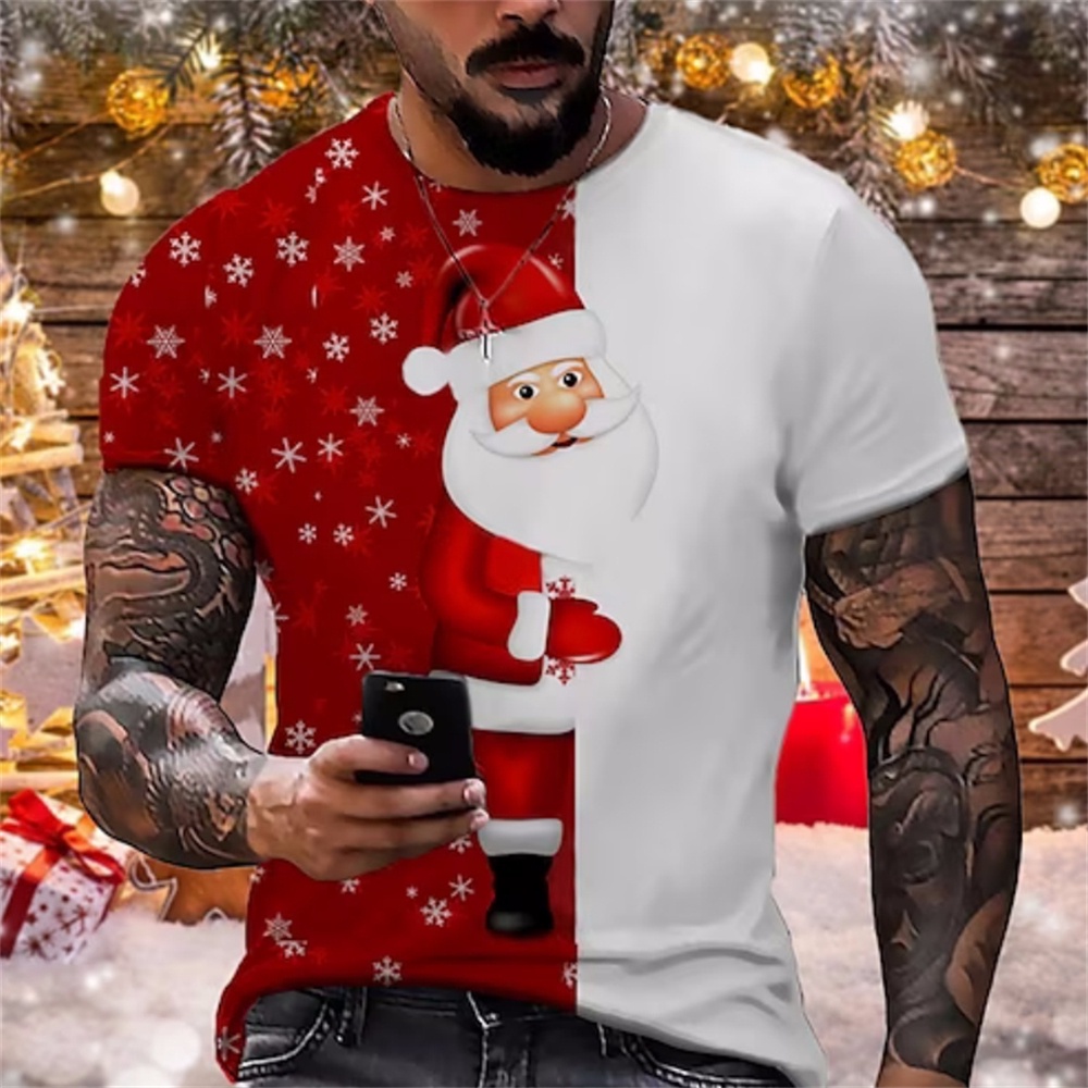 Men'S Christmas T-Shirt 3d Pattern Printed Short Sleeve Santa Claus ...