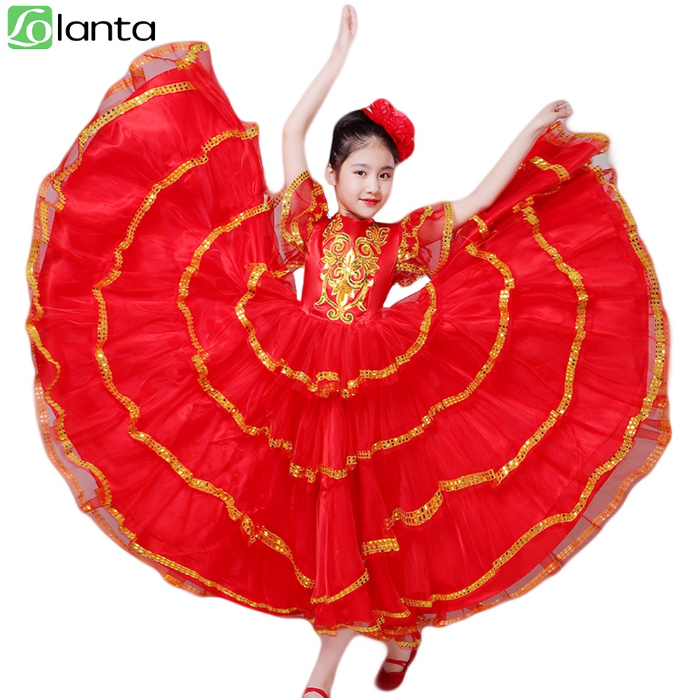 Flamenco Spanish Traditional Dance Dress for Kids Girls' Gypsy Belly ...