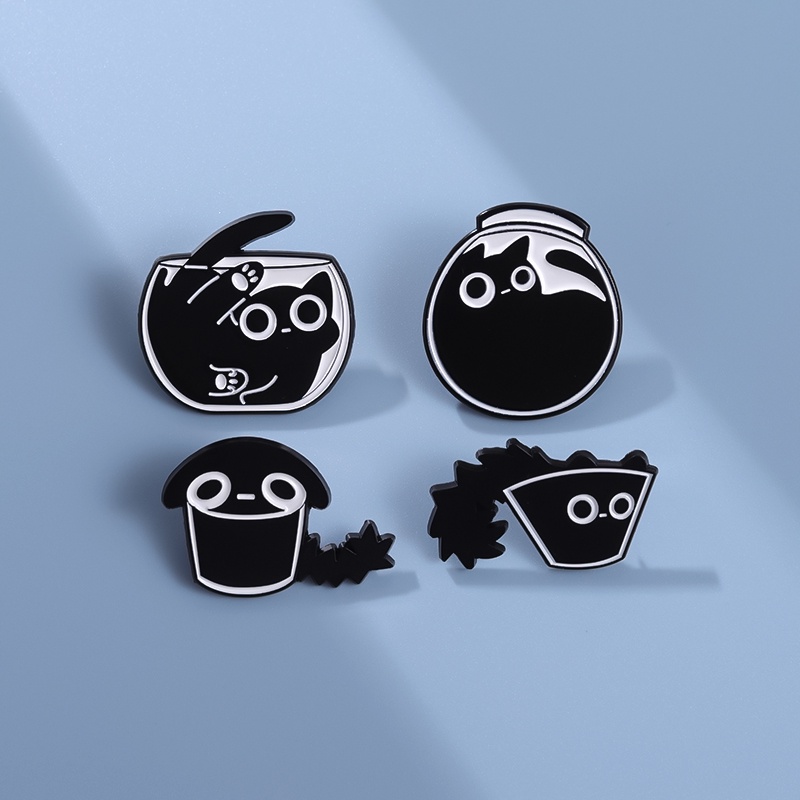 Cartoon Cute Black Cat Enamel Pins Brooches Funny Kitten Pin Metal ...