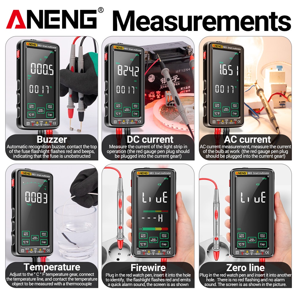 ANENG 681/683 Smart Digital Multimeter 6000 Counts Color Screen AC/DC ...
