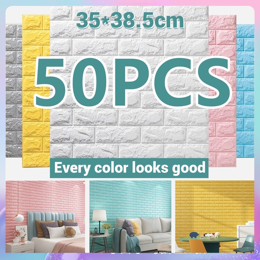 50PCS Bricks wallpaper form DIY adhesive 3D wallpaper sticker for home ...