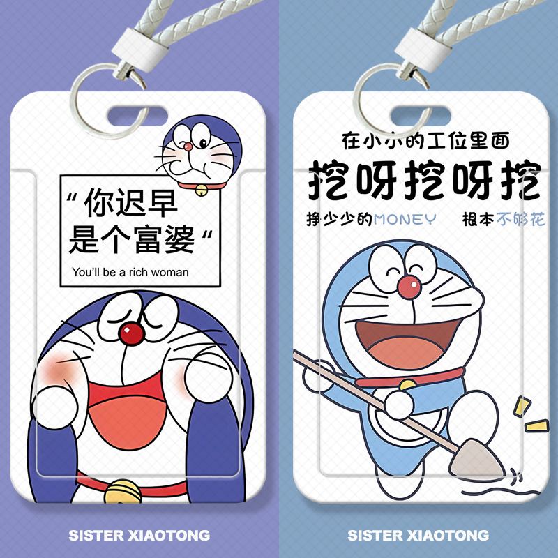 Funny Chinese words Doraemon Keychain Card Holder With hand rope ID ...