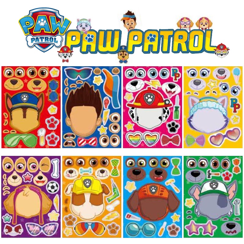 8sheets PAW Patrol Character Diy Puzzle Sticker Children's Handicraft ...