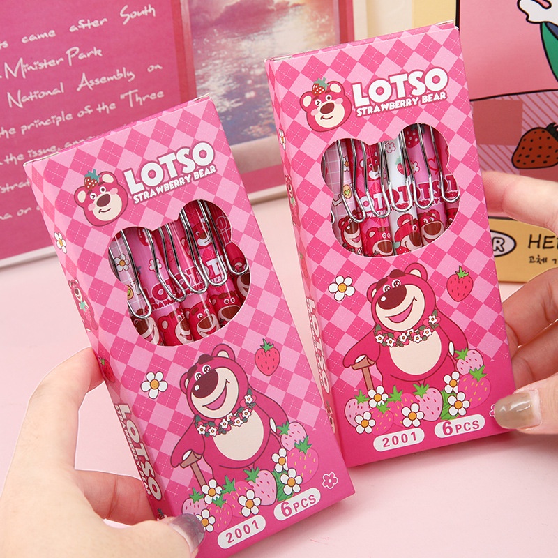 6Pcs/set Cartoon Cute LOTSO Press Pen Set Black Ink Student Writing ...