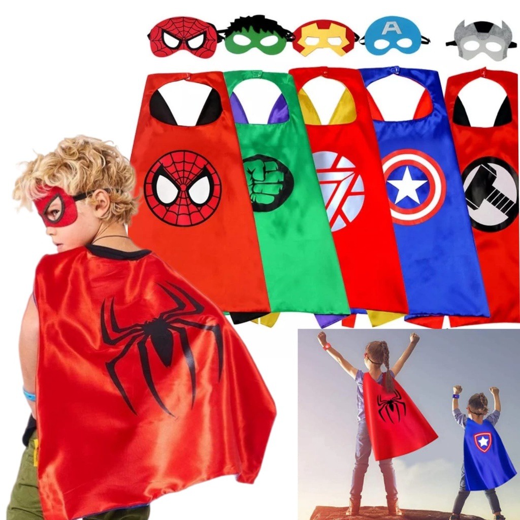 Halloween Superhero Cape Masks Kids Cosplay Costume Superman Batman ...
